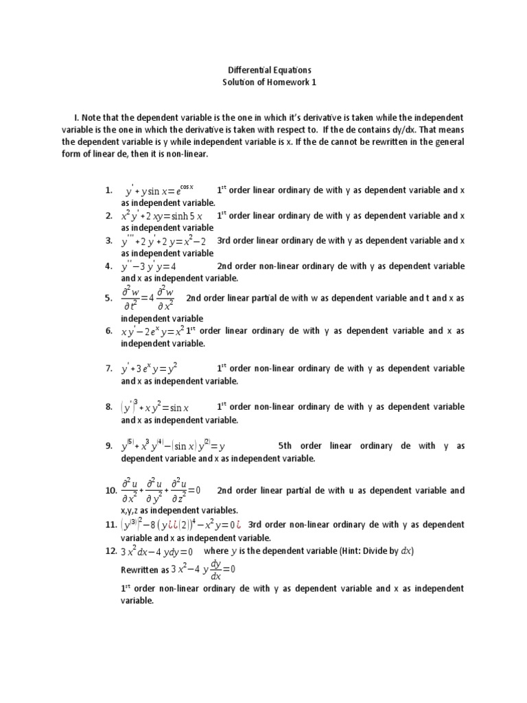 Solution of DE HW1 | PDF | Nonlinear System | Differential Calculus