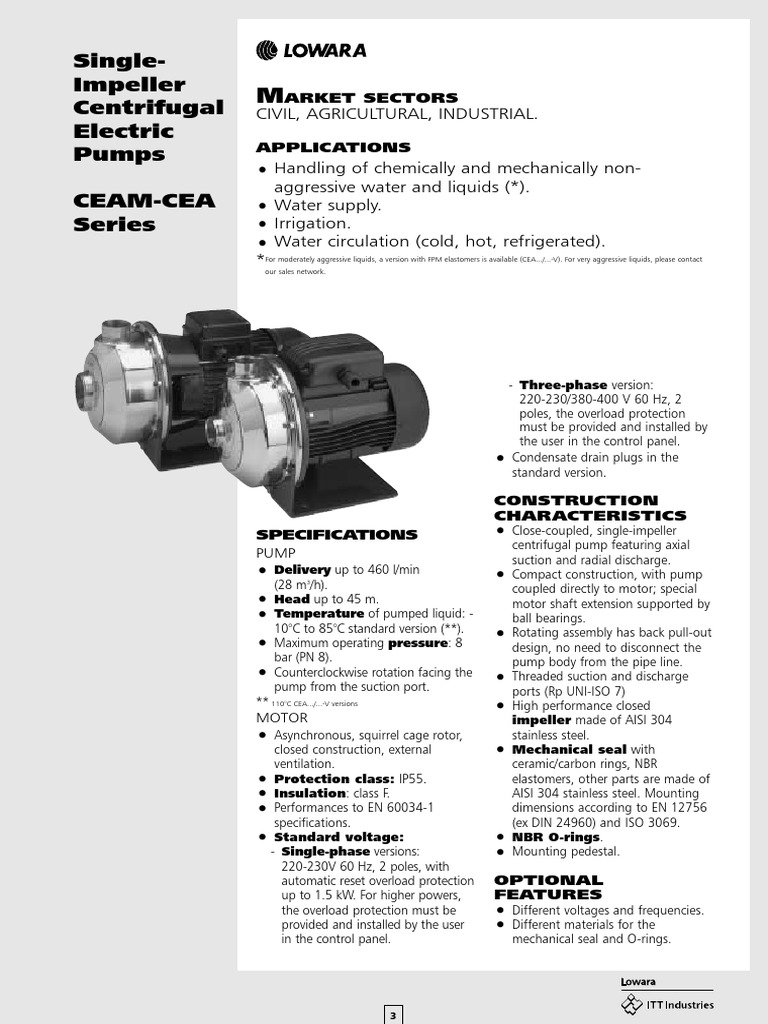 Single-Impeller Centrifugal Electric Pumps Ceam-Cea Series | PDF | Pump | Electric Motor