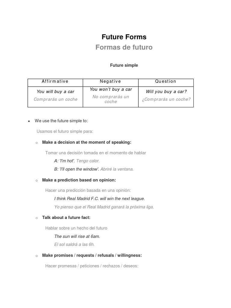 Grammar Unit 5 - Future Tenses | PDF | Idiomas