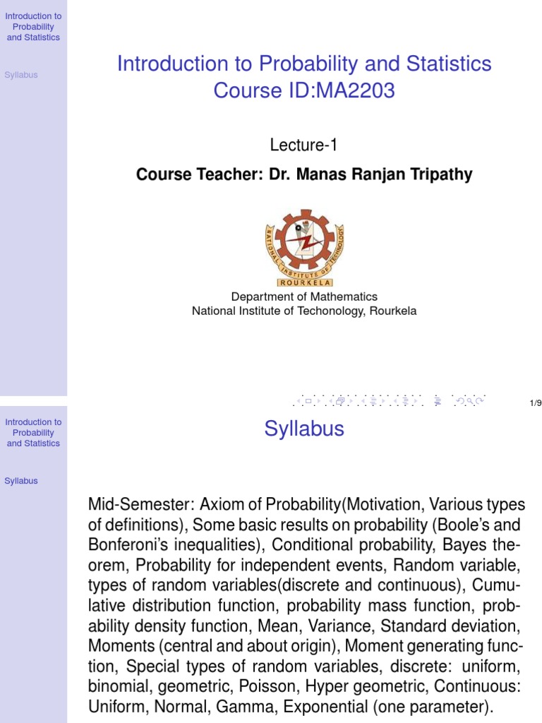Introduction To Probability and Statistics Course ID:MA2203: Course ...