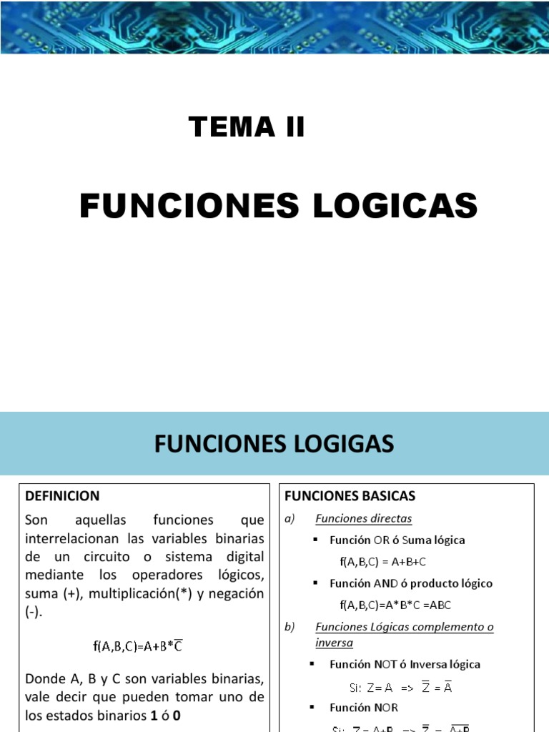 TEMA 2 Funciones Logicas | PDF | Puerta lógica | Álgebra de Boole