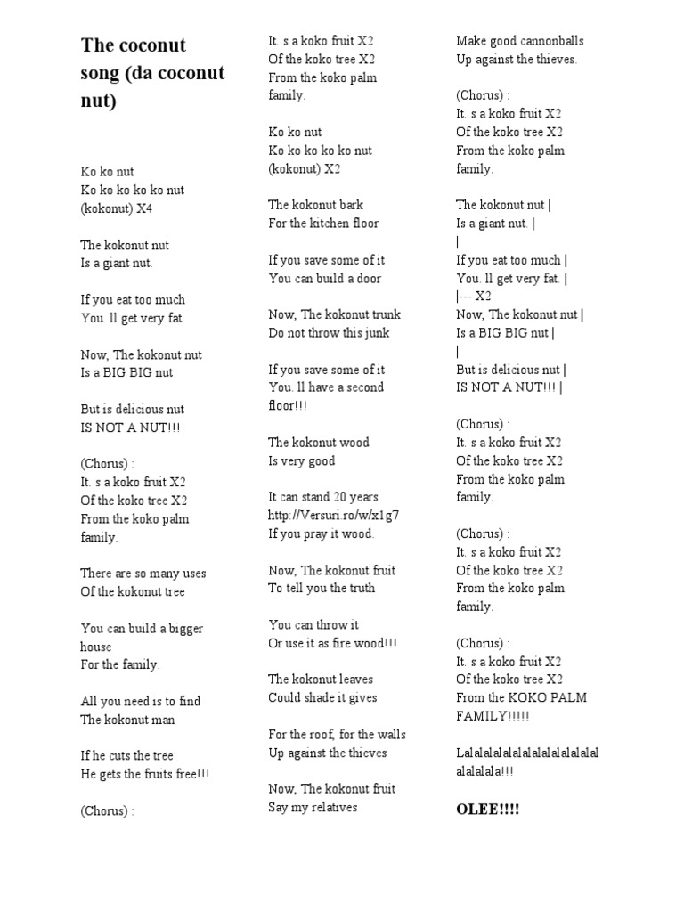 The Coconut Song (Da Coconut Nut) : OLEE!!!! | PDF | Trees | Botany