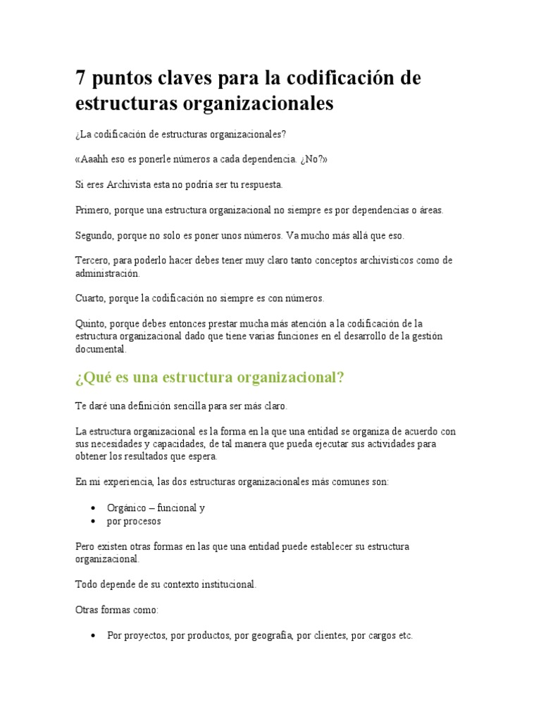 7 Puntos Claves para La Codificación de Estructuras Organizacionales ...