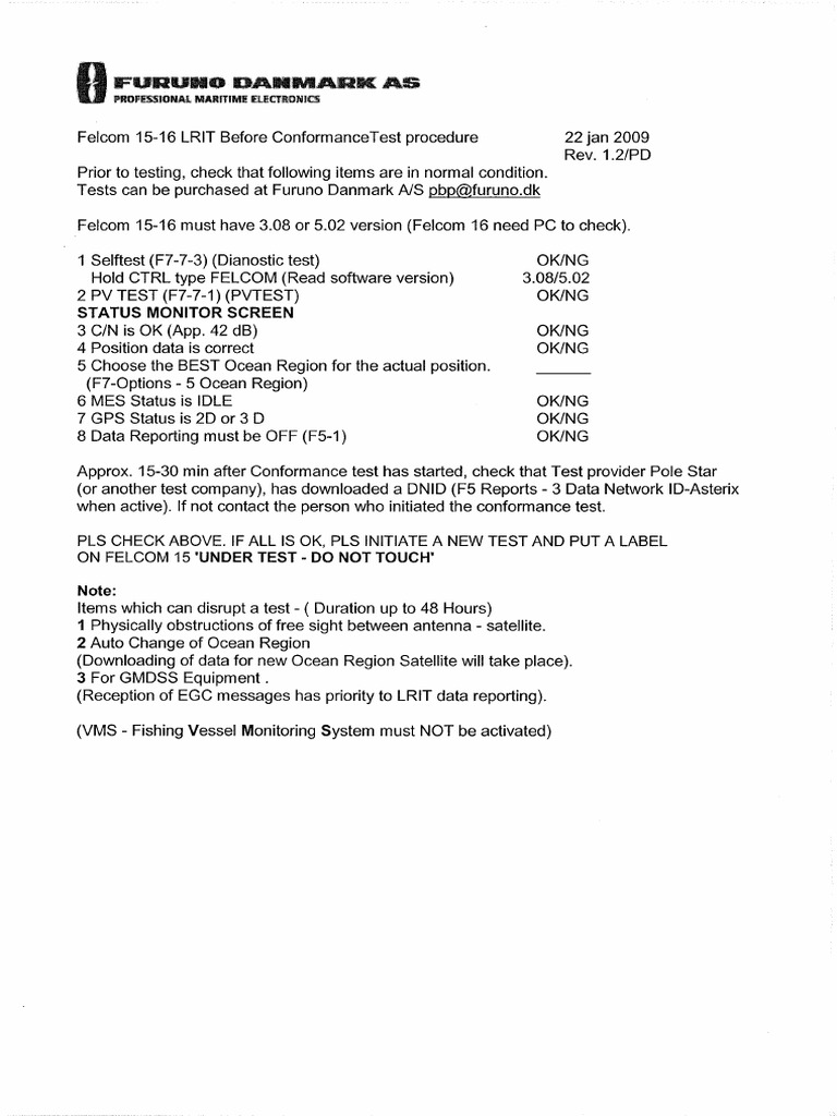 Felcom 15 16 LRIT Before Conformance Test Procedure FDK PDF | PDF