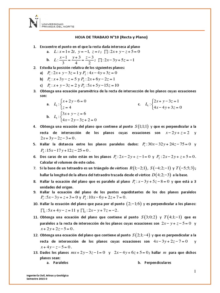 Hoja de Trabajo N10 | PDF | Geometria plana) | Línea (geometría)