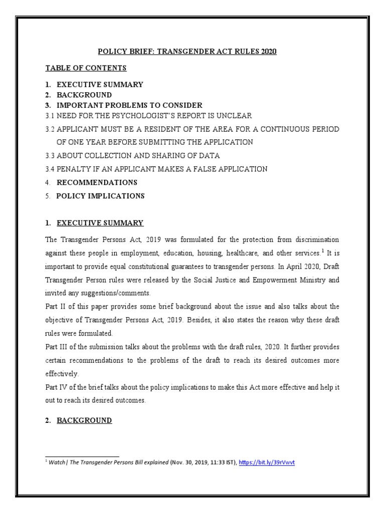 Policy Brief - Transgender Act Rules 2020 | PDF | Transgender ...