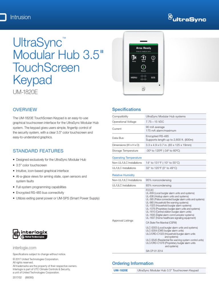 Ultrasync Modular Hub 3.5" Touchscreen Keypad: Intrusion | PDF ...