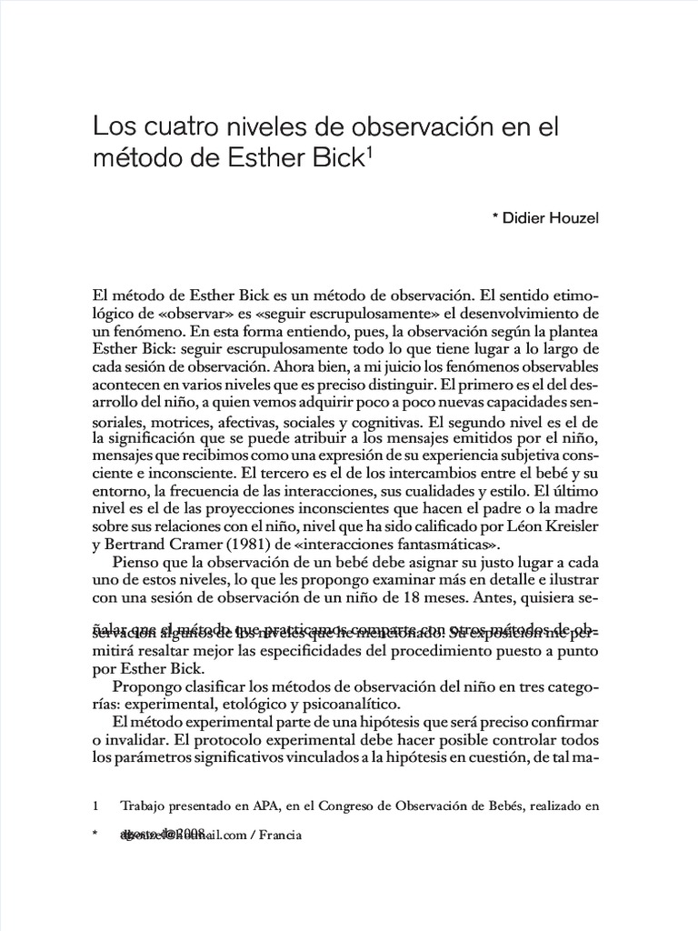 Los 4 niveles de observación en el método de Esther Bick | PDF ...