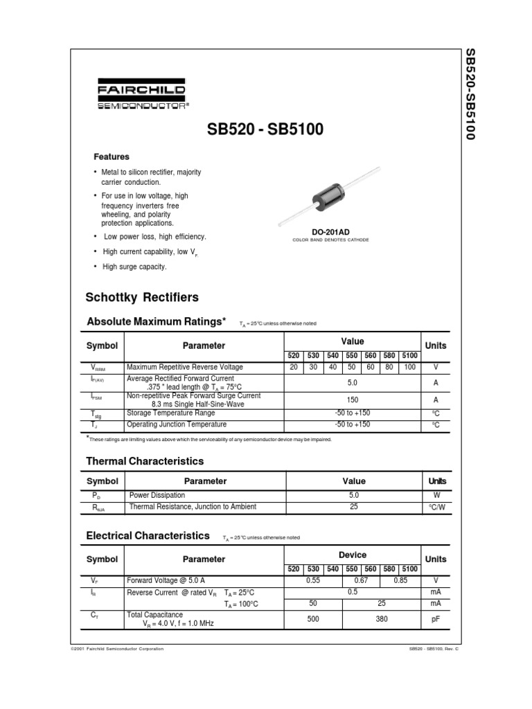 SB520 - SB5100: Schottky Rectifiers | PDF | Rectifier | Electricity