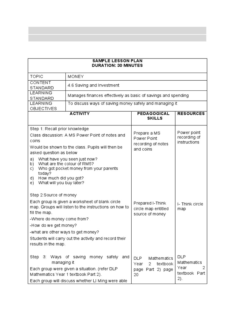 Sample Lesson Plan Duration: 30 Minutes | PDF | Lesson Plan | Learning