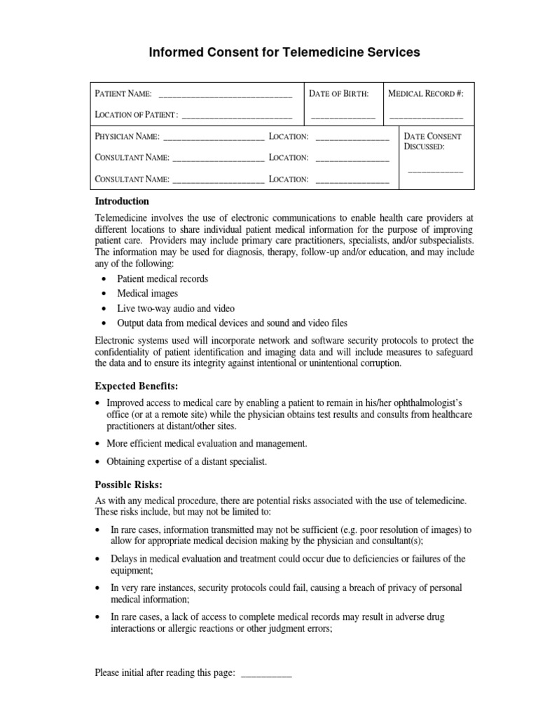 Sample Informed Consent For Telemedicine Services | PDF | Medical ...