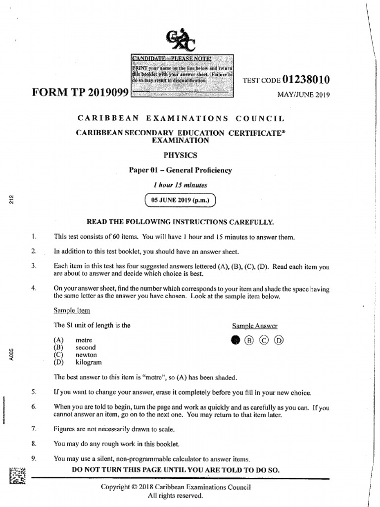 CSEC Physics June 2019 P1 | PDF