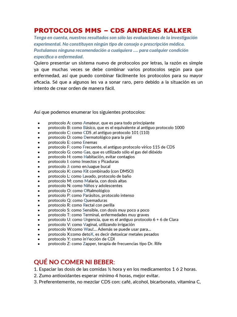 Protocolos Mms. CDS Andreas Kalker | PDF | Medicamentos con receta ...