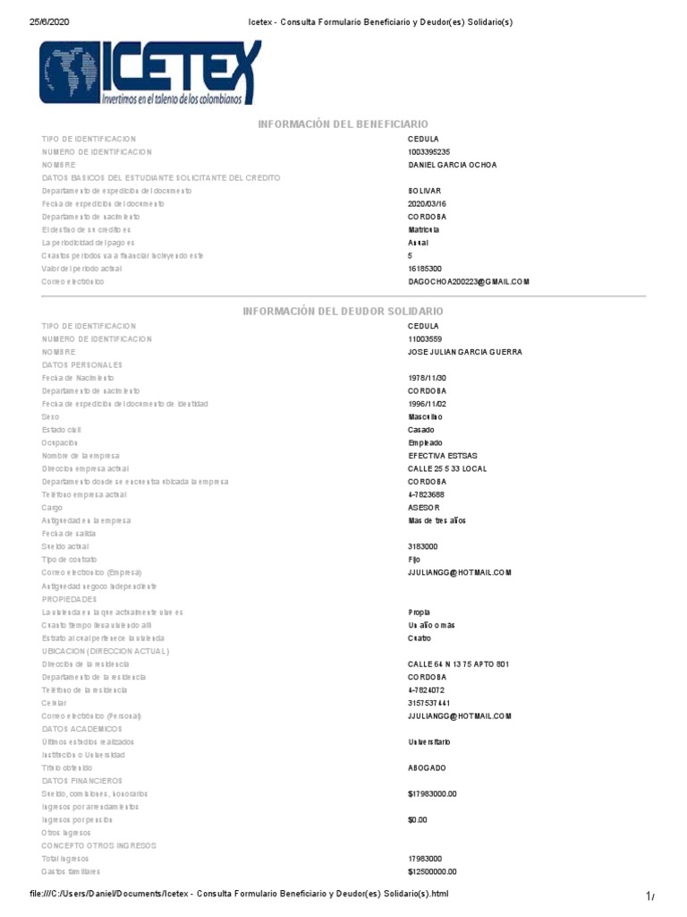 Icetex - Consulta Formulario Beneficiario y Deudor (Es) Solidario(s ...