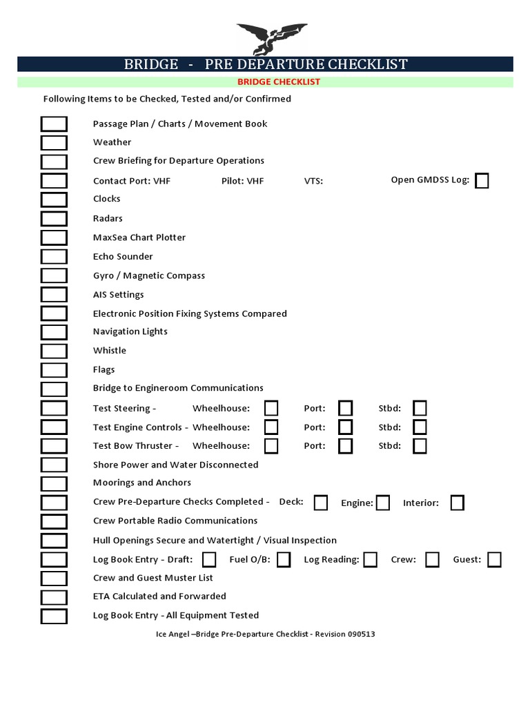 Bridge Pre-Departure Checklist - 090513 | PDF | Shipping | Watercraft