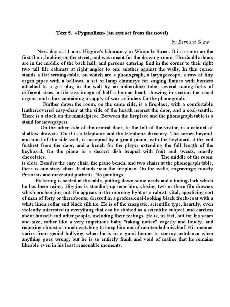 Higgins's laboratory reveals insights into his character | PDF ...