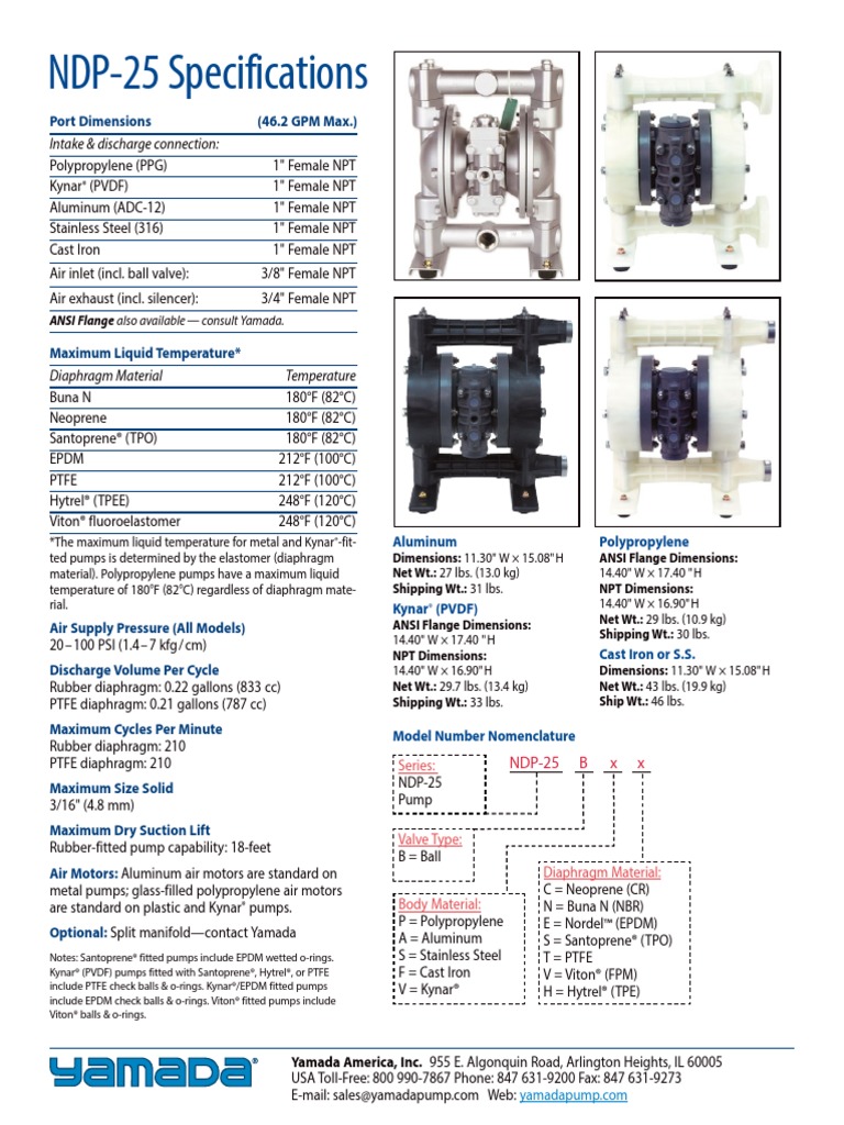 Bomba YAMADA NDP-25 - Data - Sheet | PDF | Pump | Valve