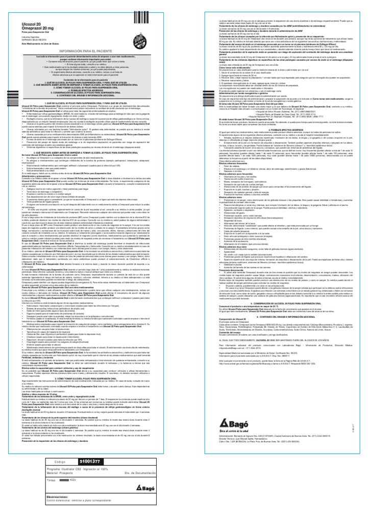 Ulcozol 20 Omeprazol 20 MG | PDF | La enfermedad por reflujo ...