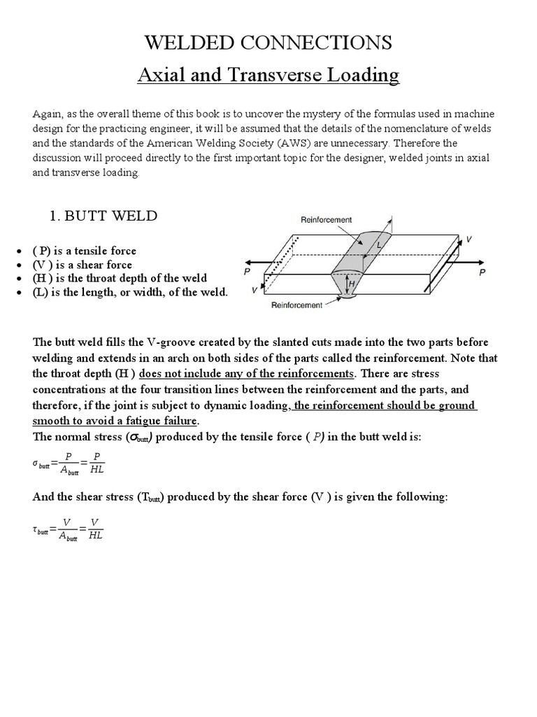 Welded Connections Axial and Transverse Loading: 1. Butt Weld | PDF ...
