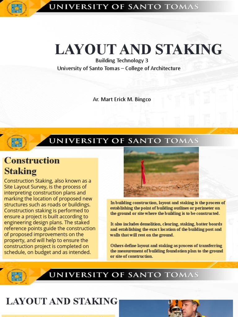 Layout and Staking: Building Technology 3 University of Santo Tomas ...