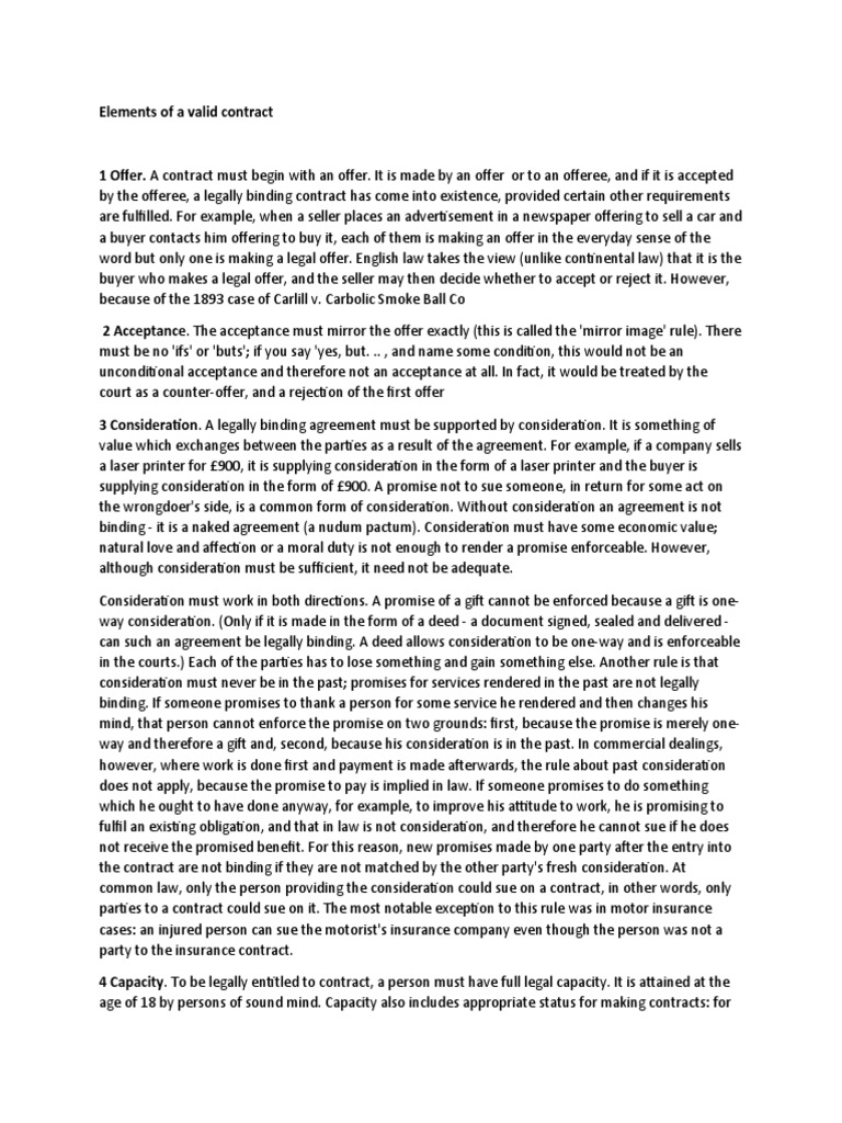 Key Elements of a Valid Contract | PDF | Consideration | Offer And ...