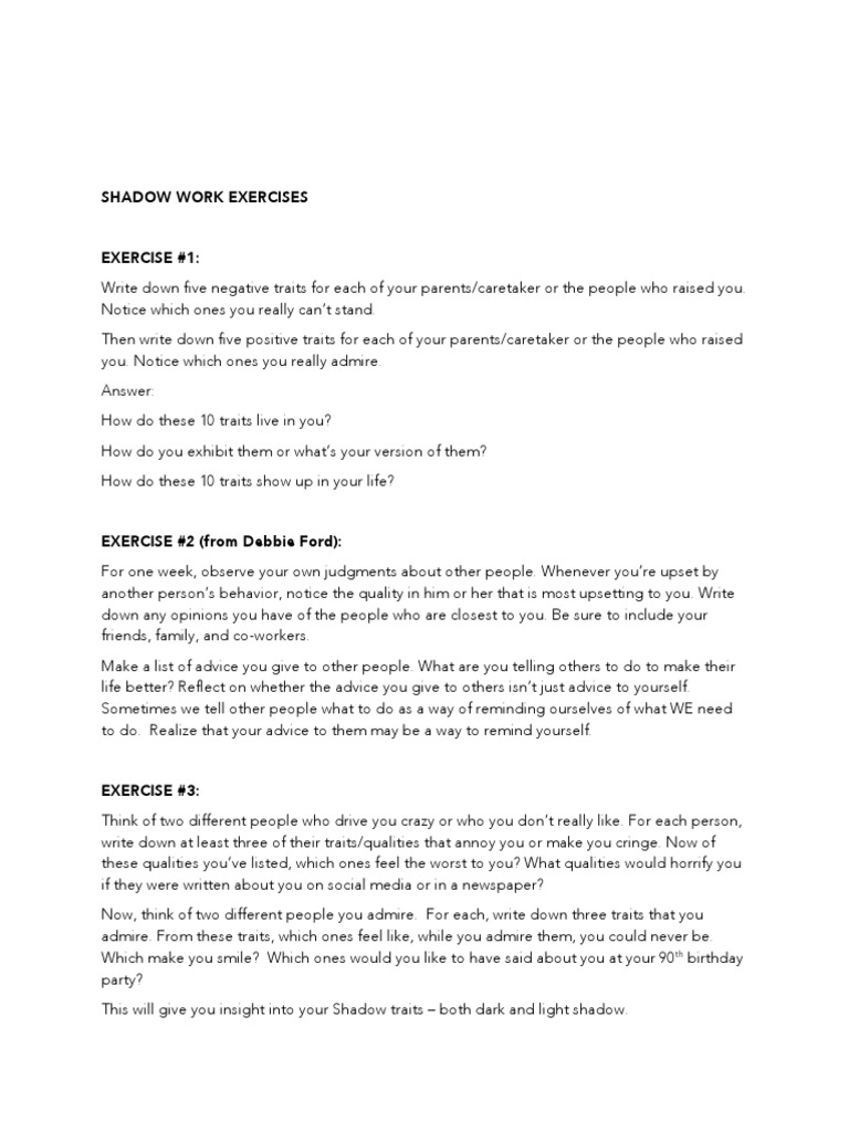 Shadow Work Exercises 8-18 PDF | Download Free PDF | Metaphysics Of ...