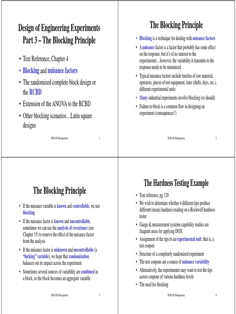 Design of Engineering Experiments Part 3 - The Blocking Principle The Blocking Principle | PDF ...