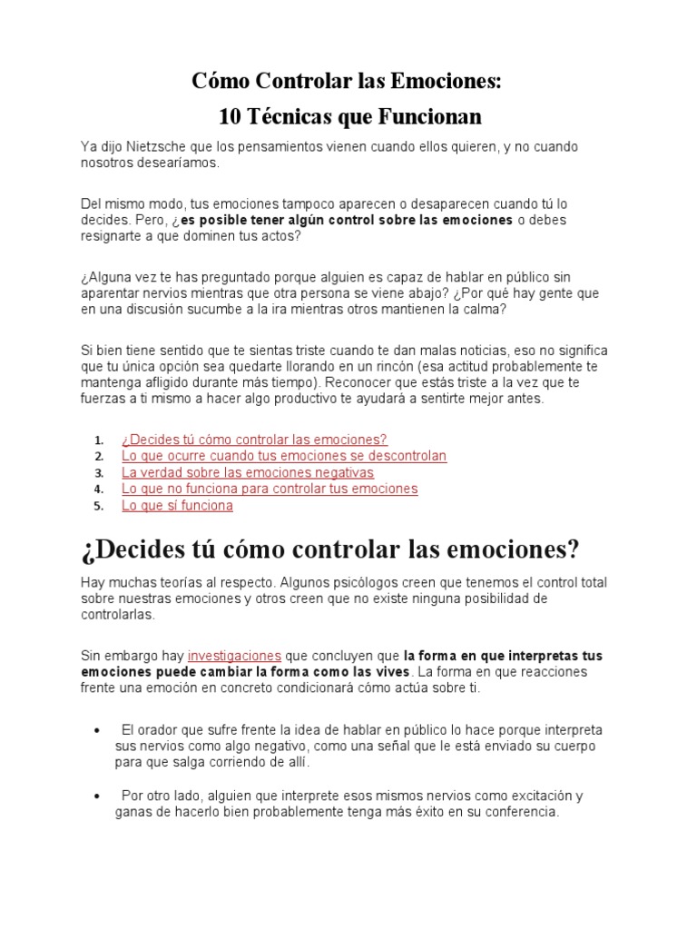 Cómo Controlar Las Emociones | PDF | Temor | Las emociones