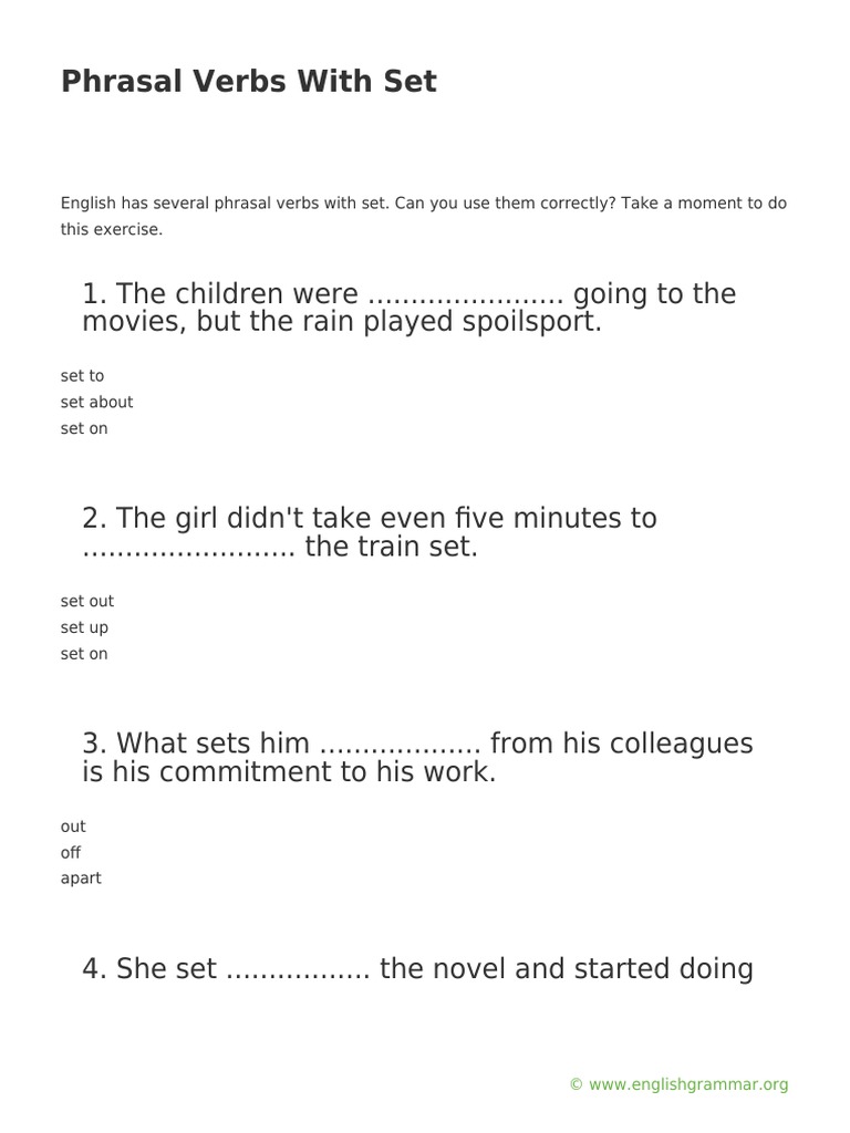 Phrasal Verbs With Set | PDF | Linguistics | Grammar