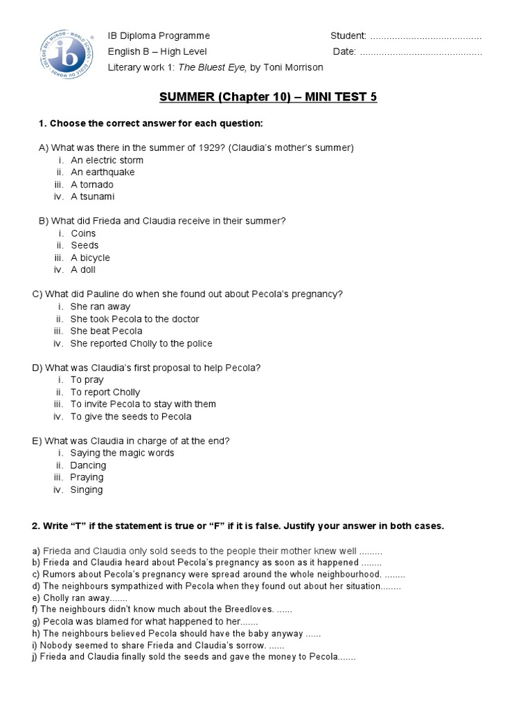 The Bluest Eye - Spring, Chapter 10 Mini Test 5 | PDF | Earthquakes