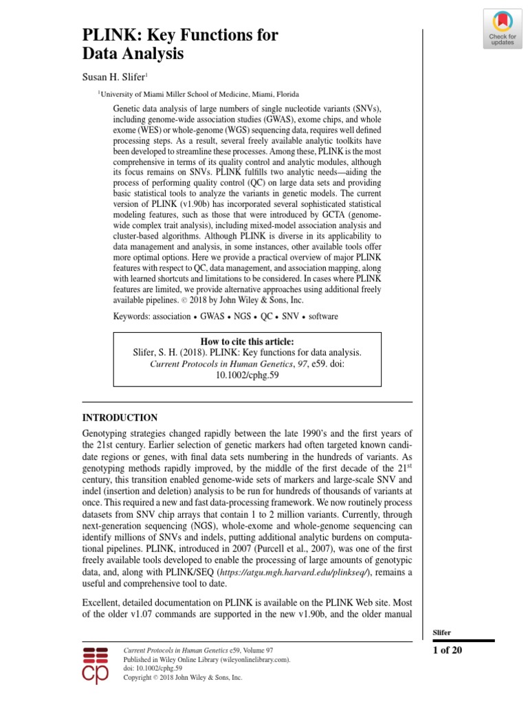 PLINK: Key Functions For Data Analysis: Susan H. Slifer | PDF ...