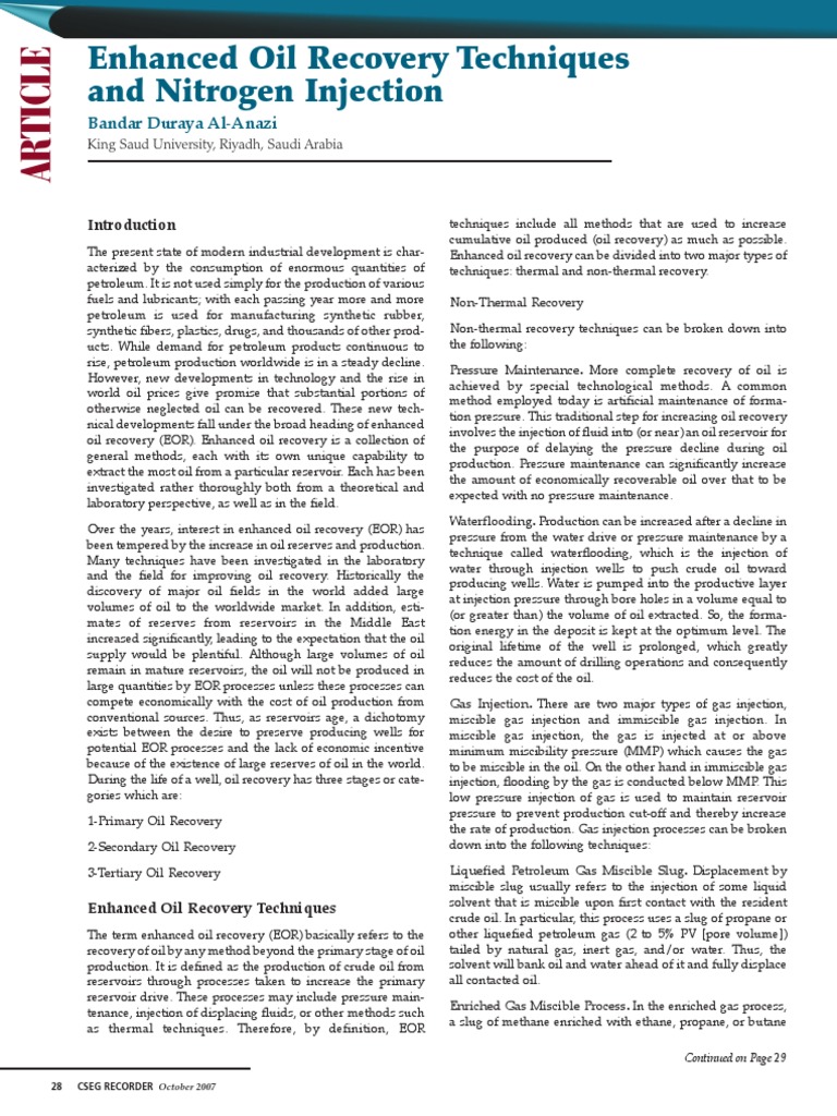 Nitrogen-Enhanced Oil Recovery | PDF | Enhanced Oil Recovery ...