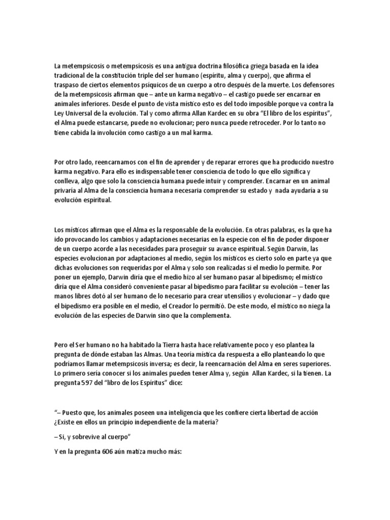 Metempsicosis: Evolución del Alma | PDF | Alma | Homo Sapiens