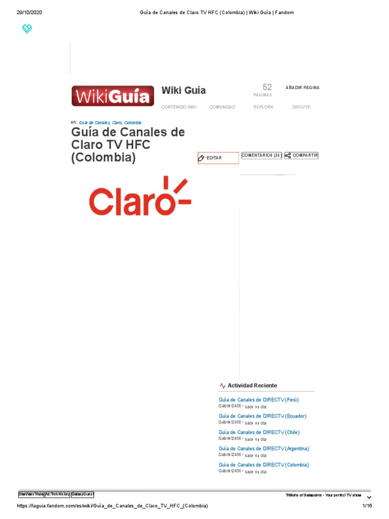 Guía De Canales De Claro Tv Hfc Colombia Wiki Guía Fandom Pdf