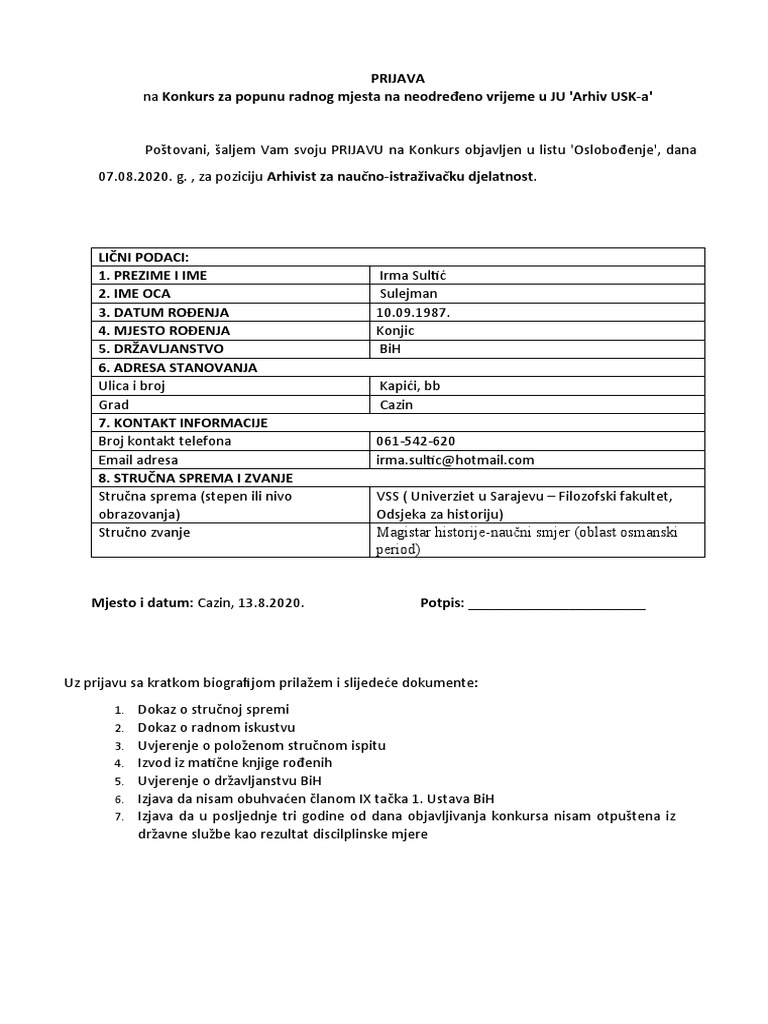2 Prijavni Obrazac - Nastavnici I Strucni Saradnici - Osnovne I Srednje Skole1 | PDF