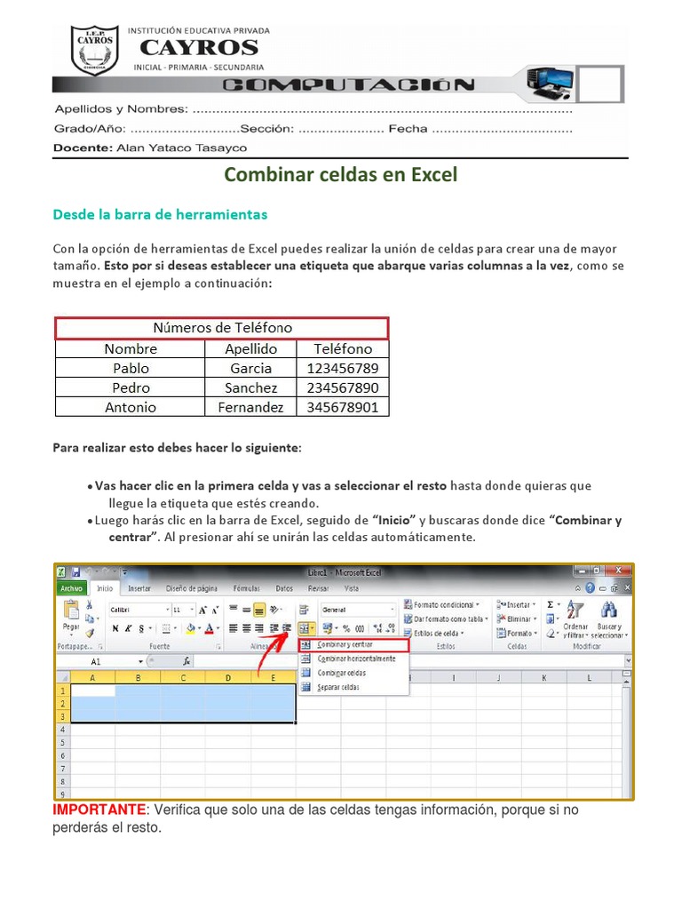 Combinar Celdas | PDF