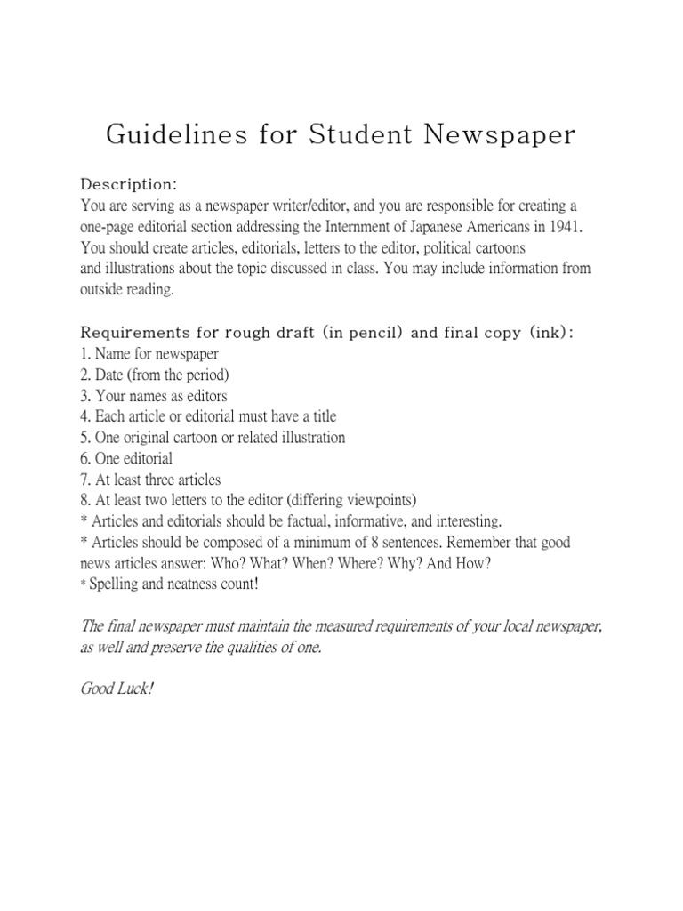 Guidelines For Newspaper | PDF