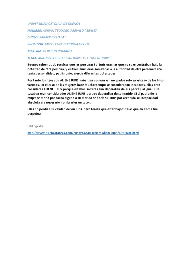 Análisis de Sui Iuris y Alieni Iuris | PDF | Ciencias sociales