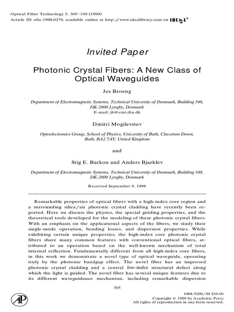Invited Paper: Photonic Crystal Fibers: A New Class of Optical Waveguides | Download Free PDF ...