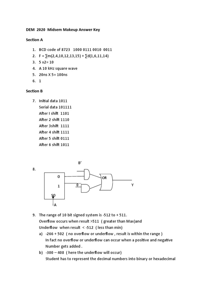 DEM 2020 Midsem Makeup Answer Key Section A | PDF | Electronics | Computing