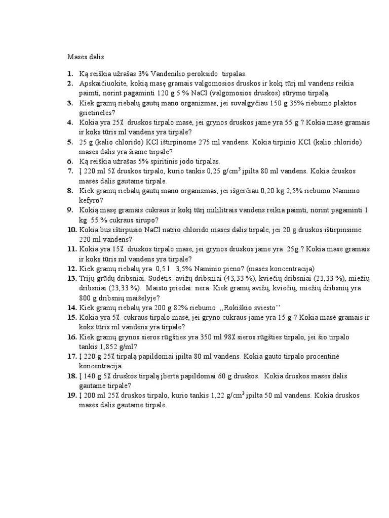 Mases Dalies Uzdaviniai | PDF