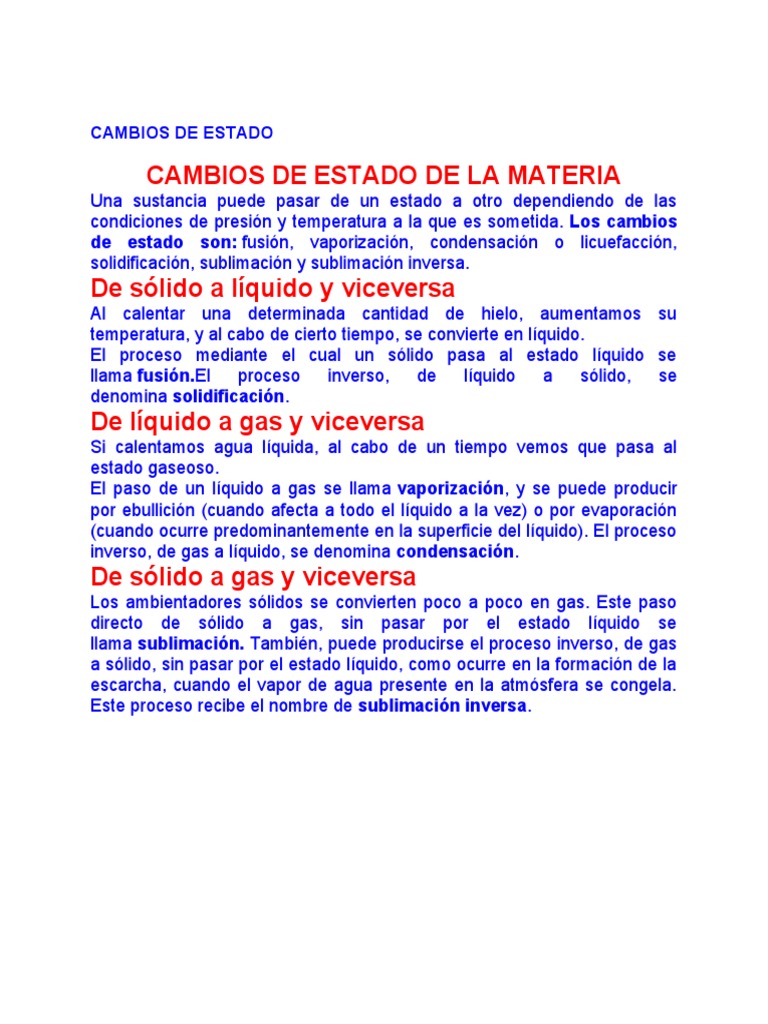Cambios de Estado de la Materia | PDF