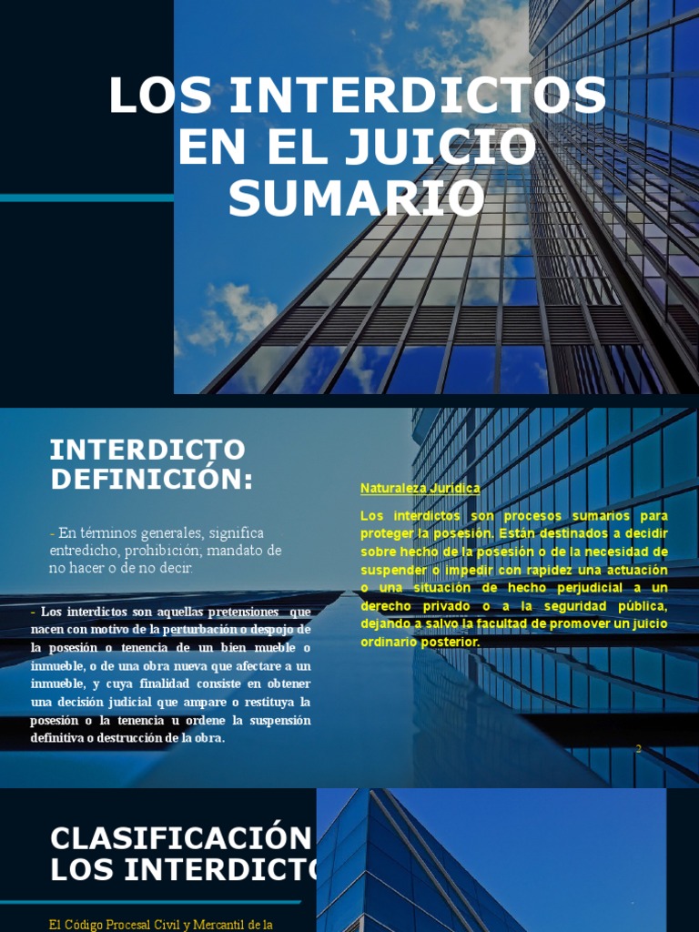 Diapositivas LOS INTERDICTOS | PDF | Posesión (Ley) | Ley procesal