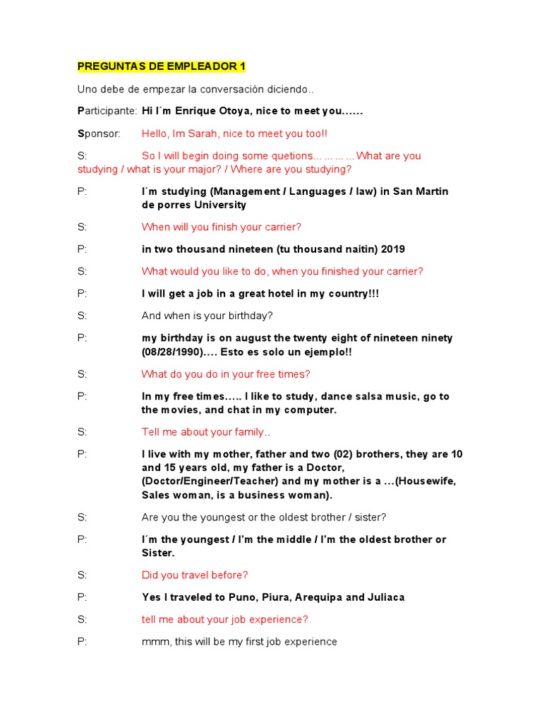 Preguntas Entrevistas de Trabajo | PDF