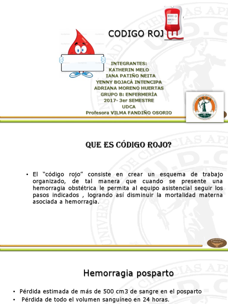 Código Rojo: Manejo de Hemorragia Obstétrica | PDF | Periodo posparto ...