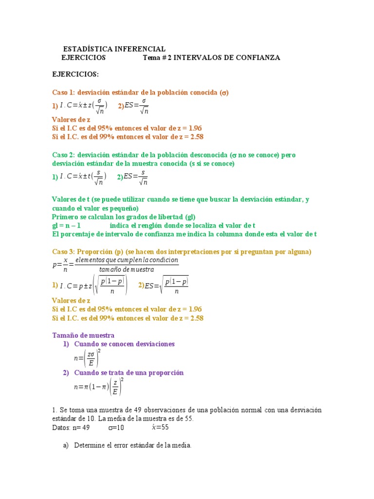 Tema #2 Ejercicios Estadistica Inferencial | PDF | Intervalo de confianza | Estimador