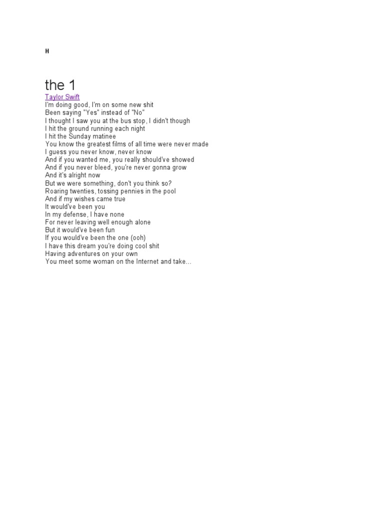 Taylor Swift Song Lyrics Analysis | PDF