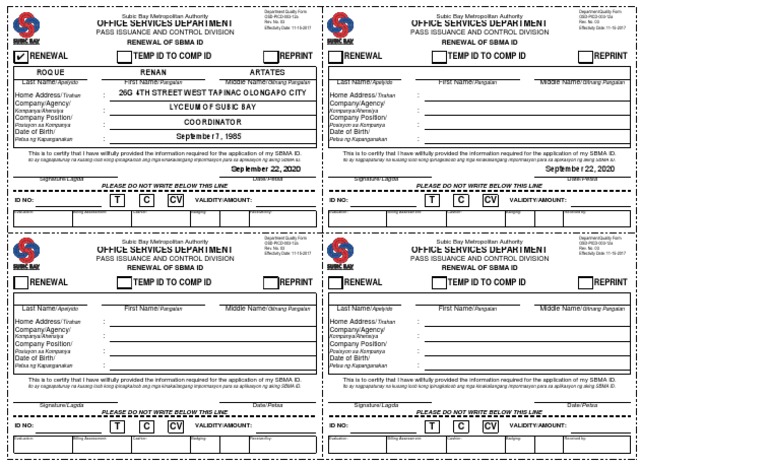 SBMA ID Card Infosheet (RENEWAL) | PDF | Government And Personhood ...