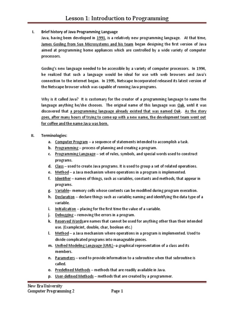 ComProg2 Lesson 1 - Introduction To Programming (Review) | PDF | Java (Programming Language ...