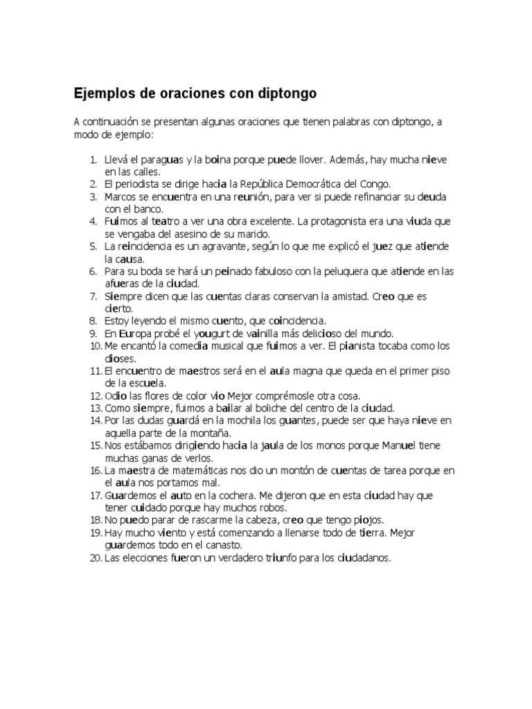 Ejemplos de Oraciones Con Diptongo | PDF